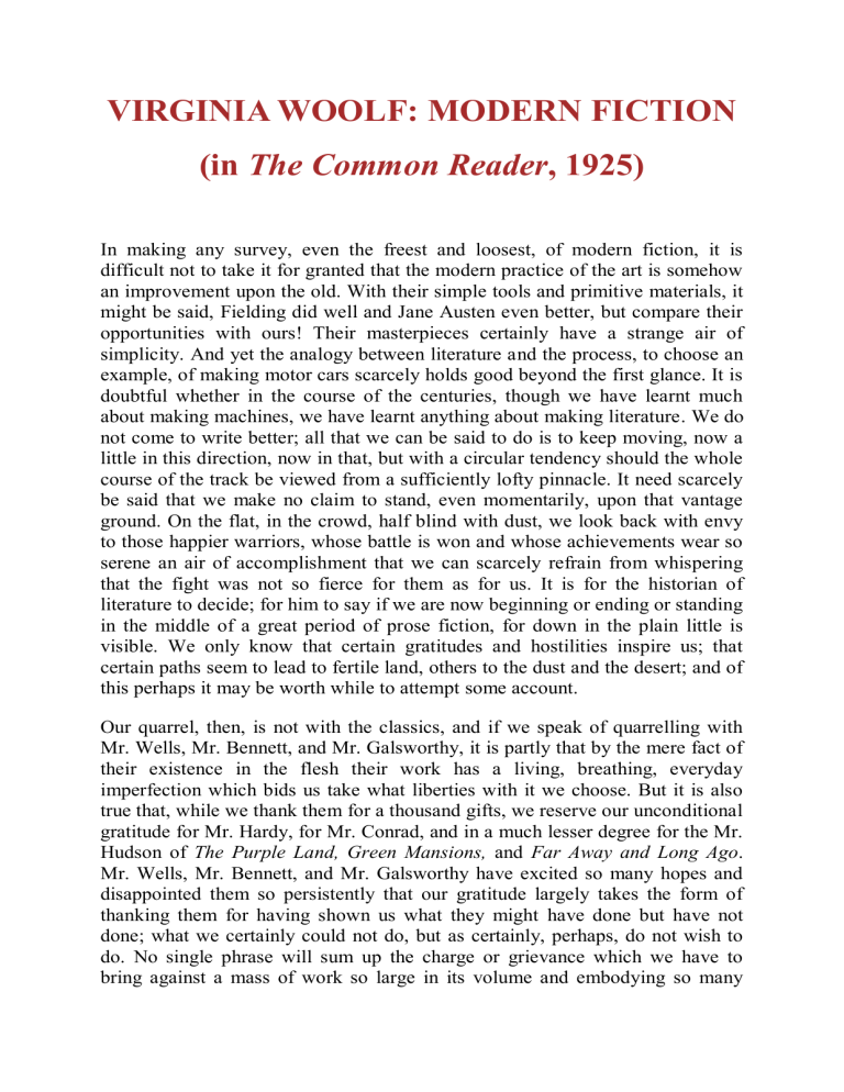 Virginia Woolf: Modern Fiction Analysis