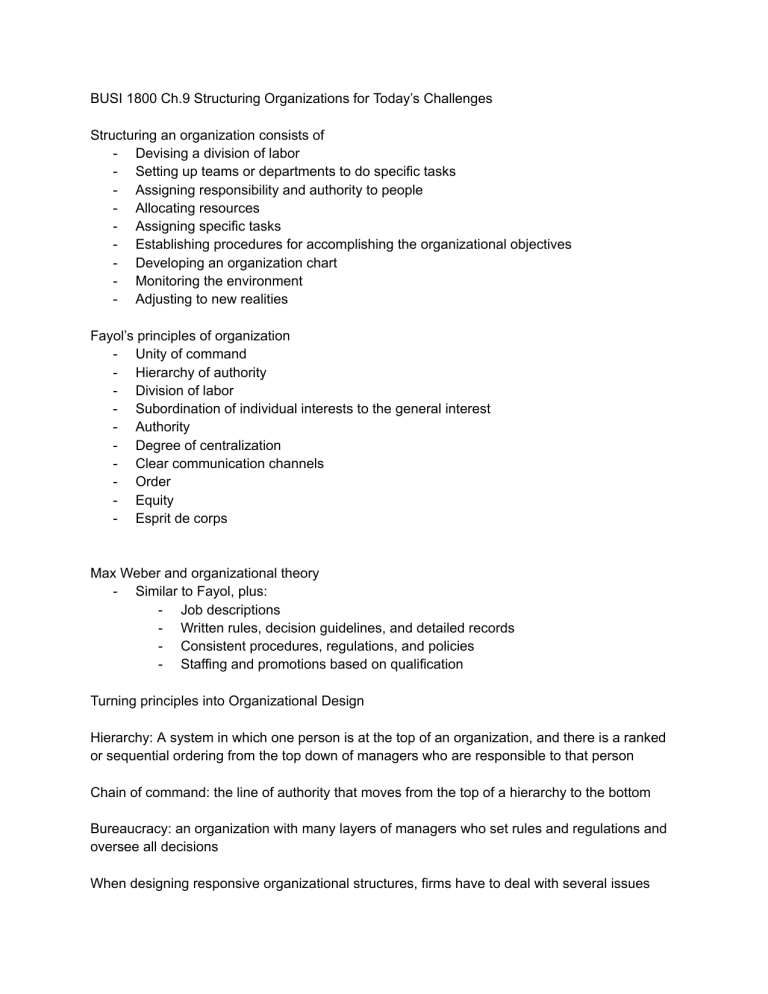 Organizational Structures: Principles & Design