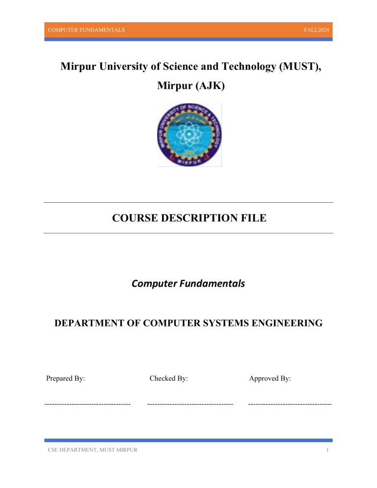 Computer Fundamentals Course Description - MUST Mirpur