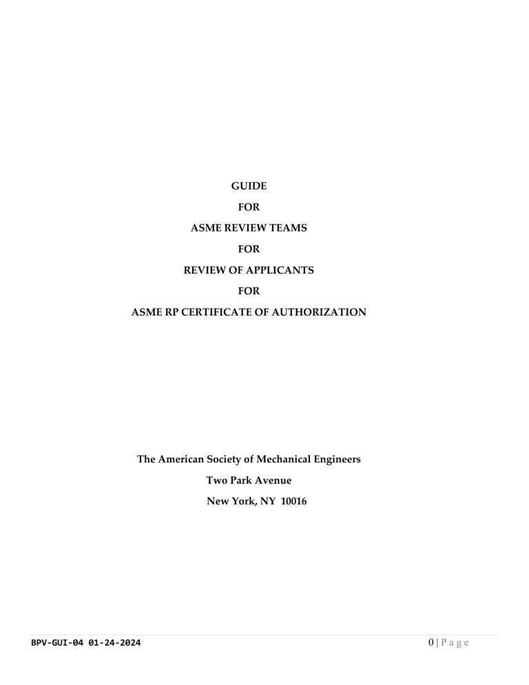 ASME RP Certificate Authorization Review Guide
