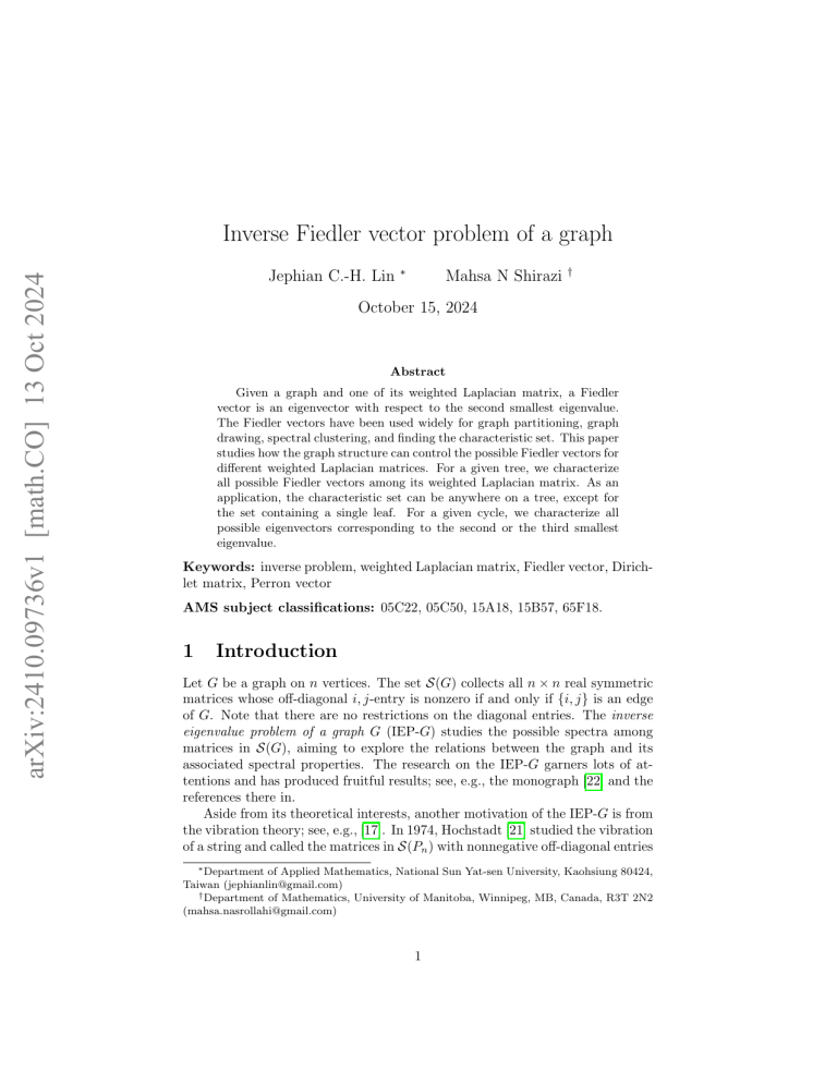 Inverse Fiedler Vector Problem in Graph Theory