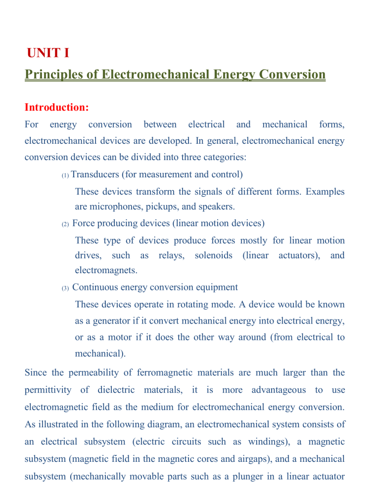 Electromechanical Energy Conversion Principles