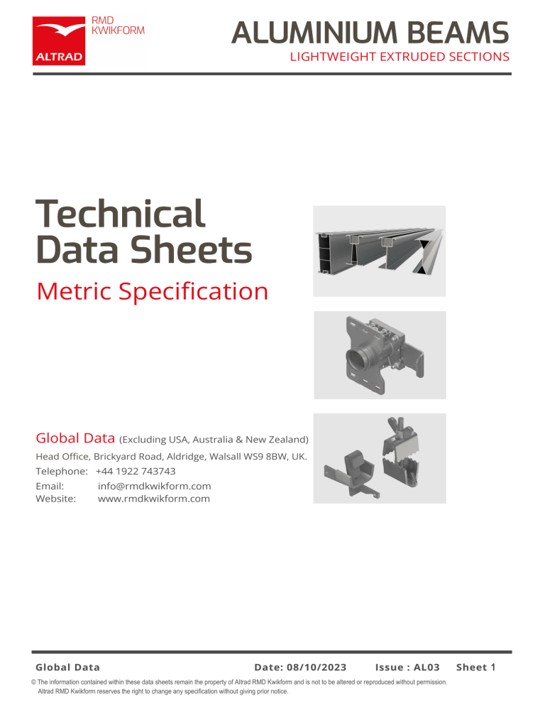 Aluminum Beams Technical Data Sheet - Metric Specs