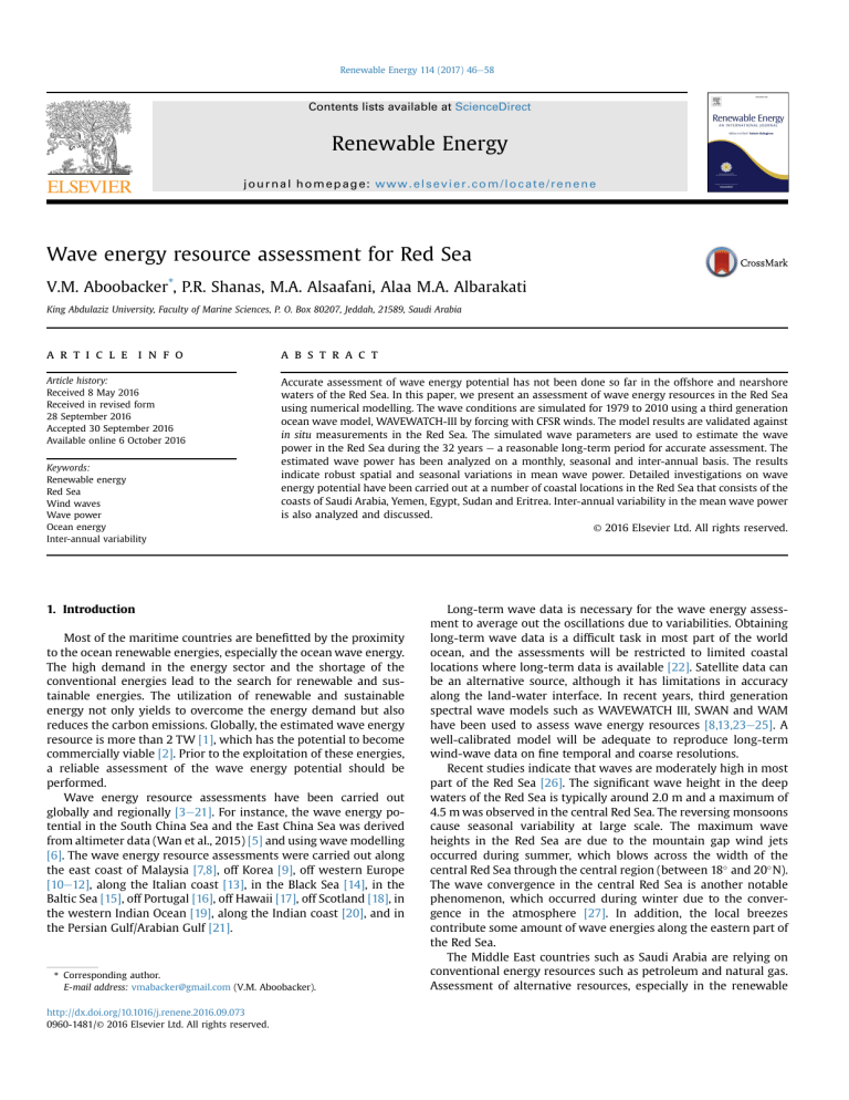 Red Sea Wave Energy Resource Assessment