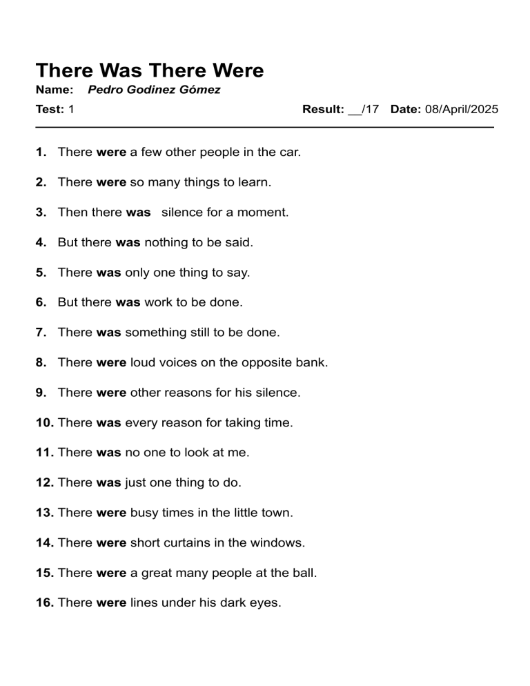 There Was/Were Worksheet: Grammar Practice