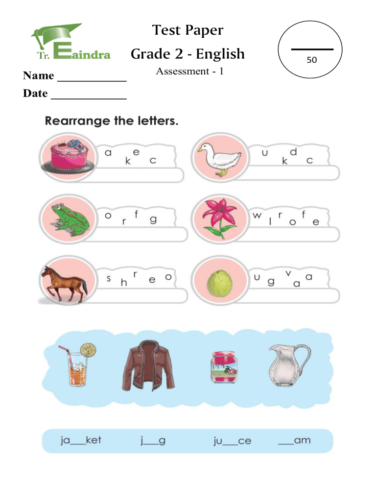 Grade 2 English Test Paper: Vocabulary & Feelings
