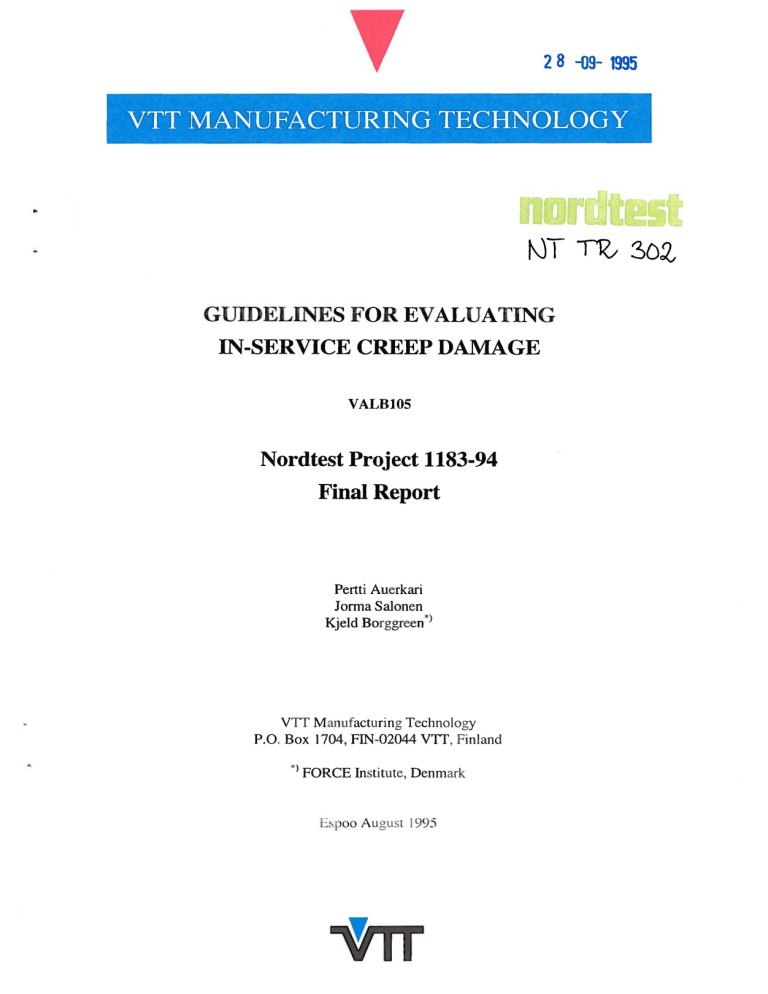Creep Damage Evaluation Guidelines: NORDTEST Project