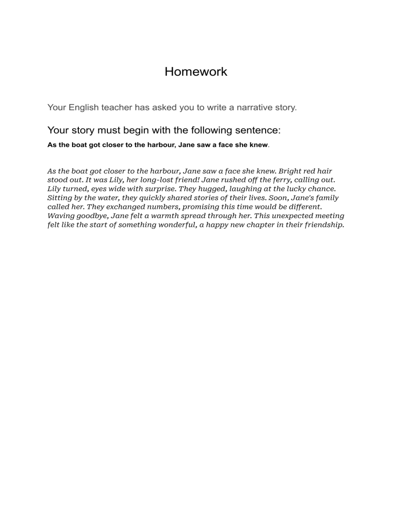 Narrative Writing Homework: A Chance Reunion Story