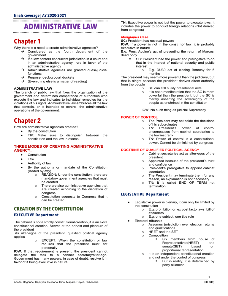 Administrative Law: Executive Power & Agencies