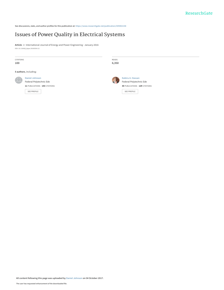 Power Quality Issues in Electrical Systems