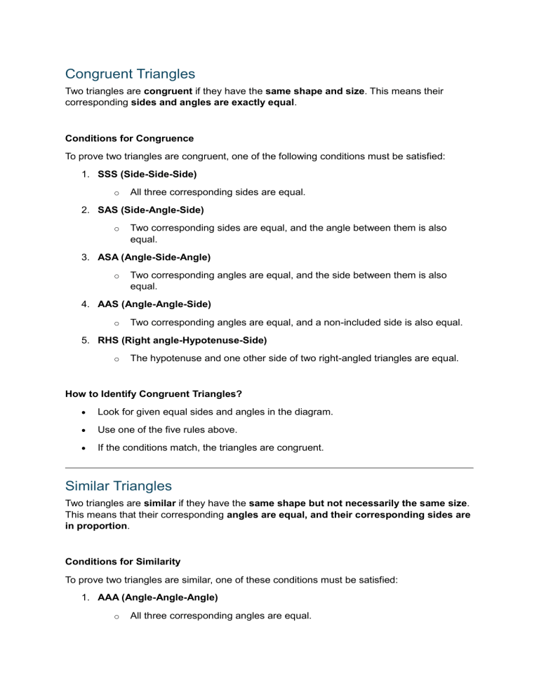 Congruent & Similar Triangles: Conditions & Identification