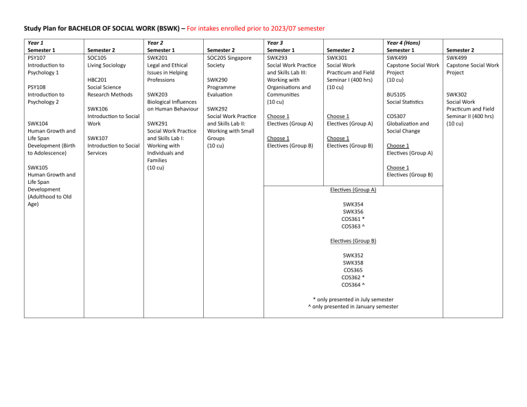 BSWK Study Plan: Social Work Curriculum Overview