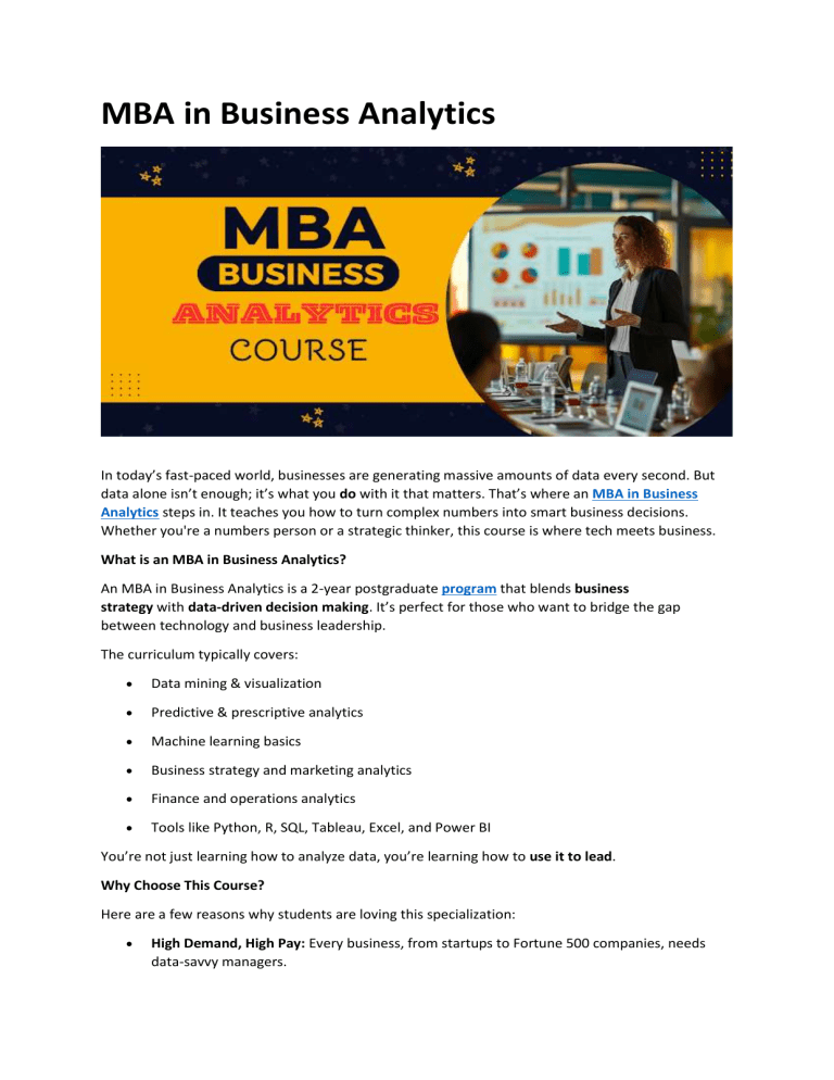 MBA in Business Analytics: Course Overview & Career Paths