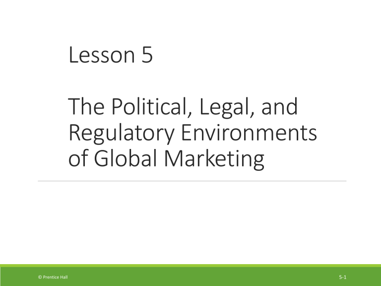 Global Marketing: Political, Legal & Regulatory Environments