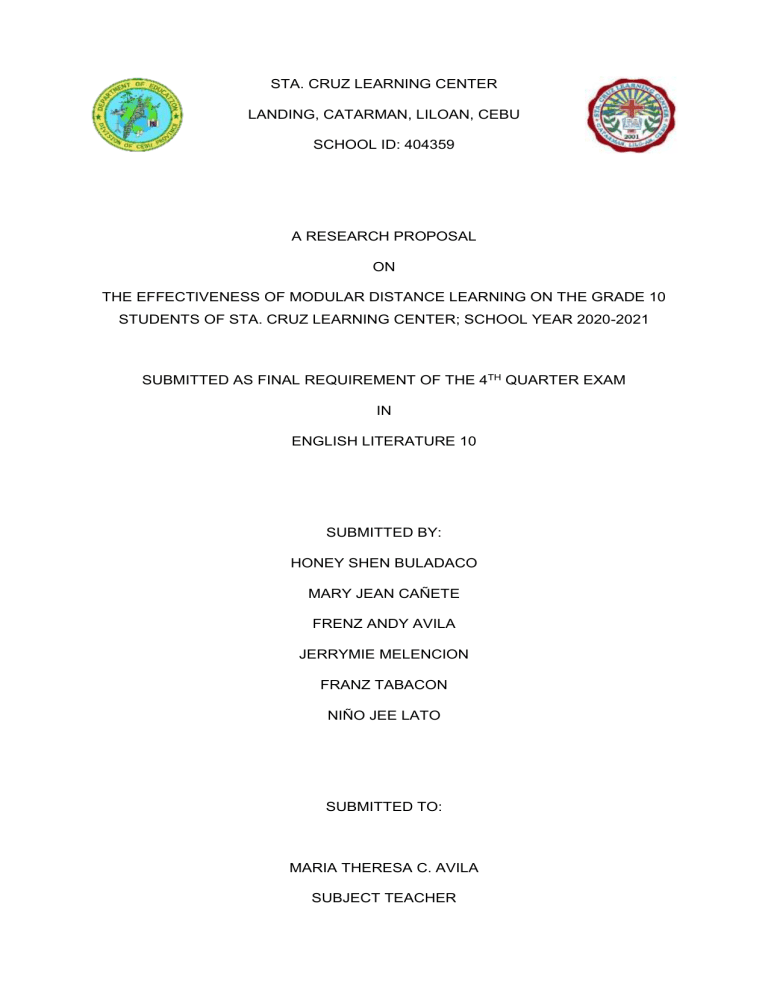 Modular Distance Learning Effectiveness: Research Proposal