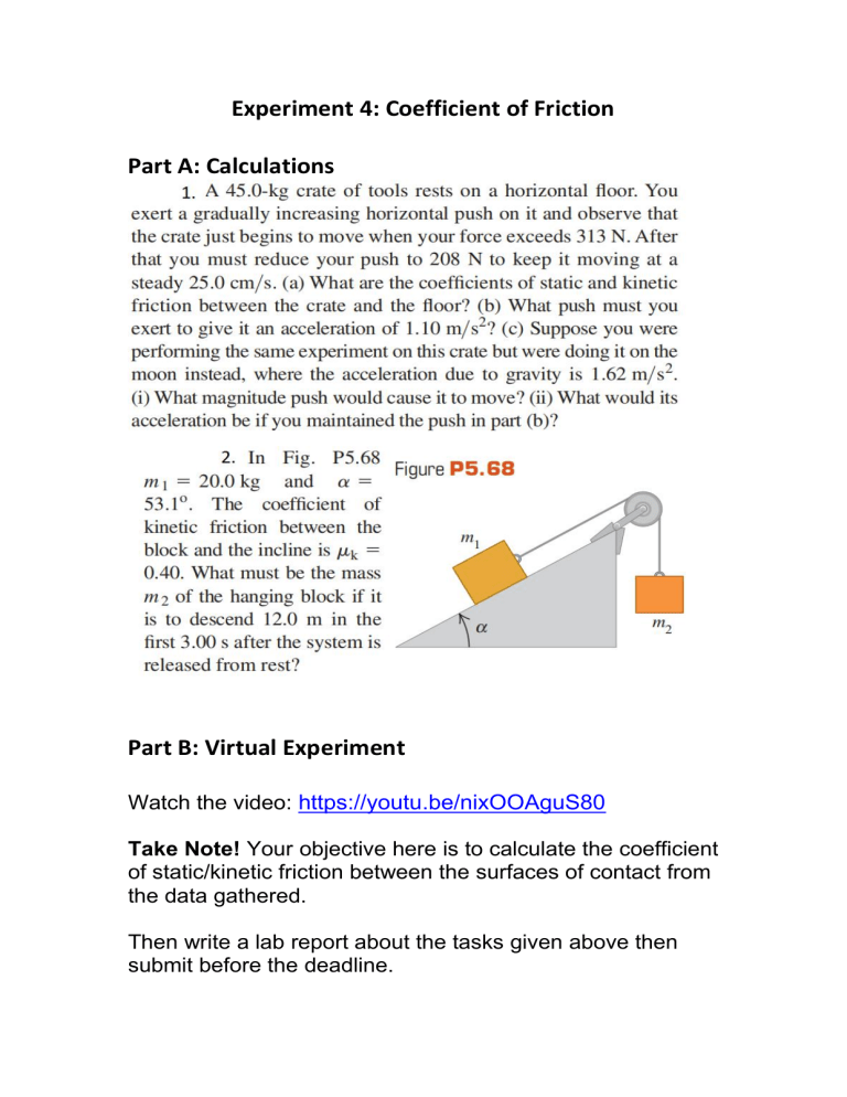 Coefficient of Friction Lab Experiment