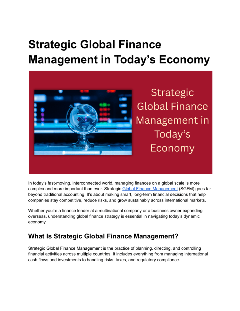 Strategic Global Finance Management in Today's Economy