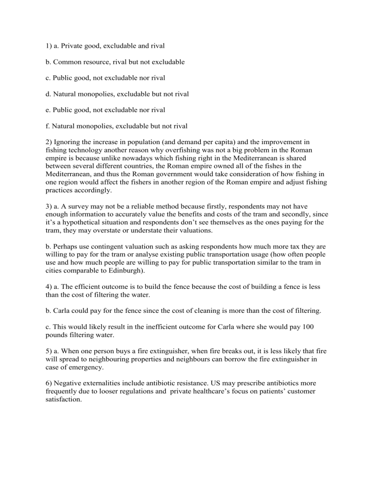 Economics Questions & Answers: Public Goods, Externalities