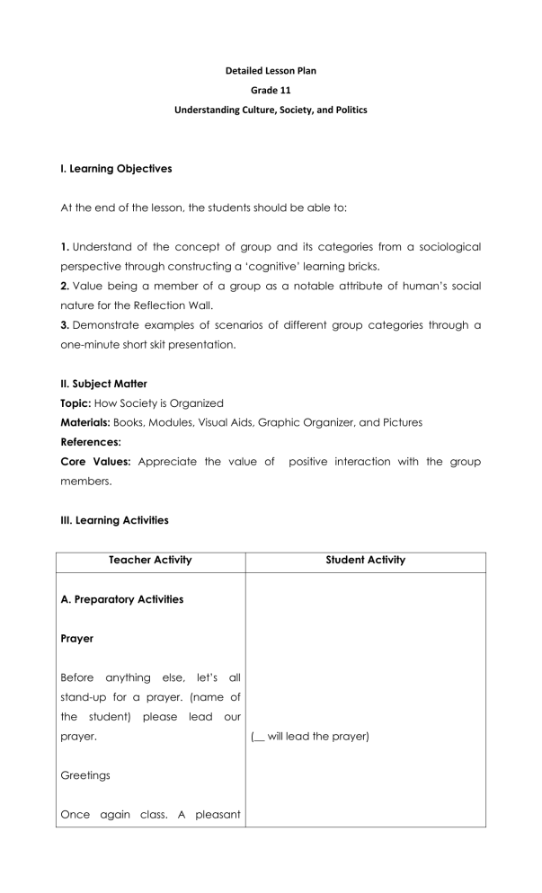 Grade 11 Lesson Plan: Understanding Social Groups