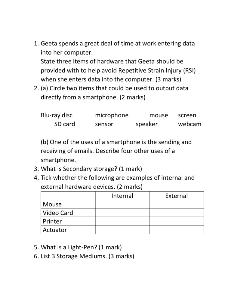 Computer Hardware Exam Questions and Answers