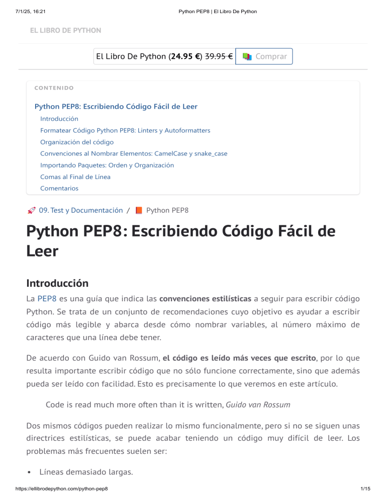 Guía de estilo Python PEP8: Escribir código legible