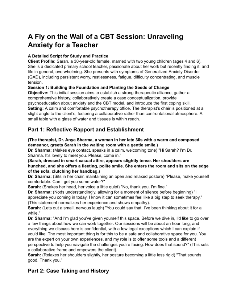 CBT Session Script: Anxiety in Teachers