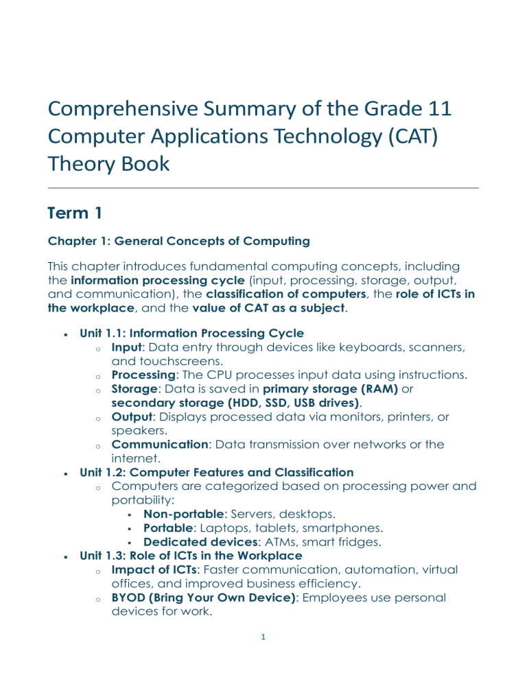 Grade 11 CAT Theory Book Summary: Computing Concepts