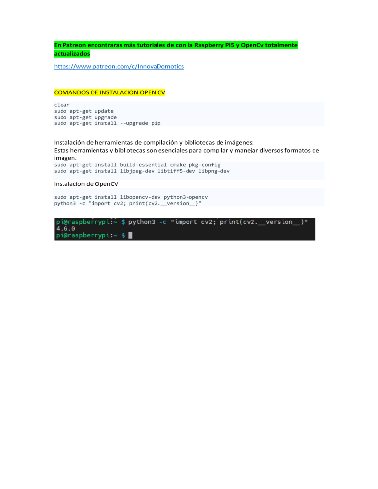 OpenCV Instalado sur Raspberry Pi 5 Lernilo