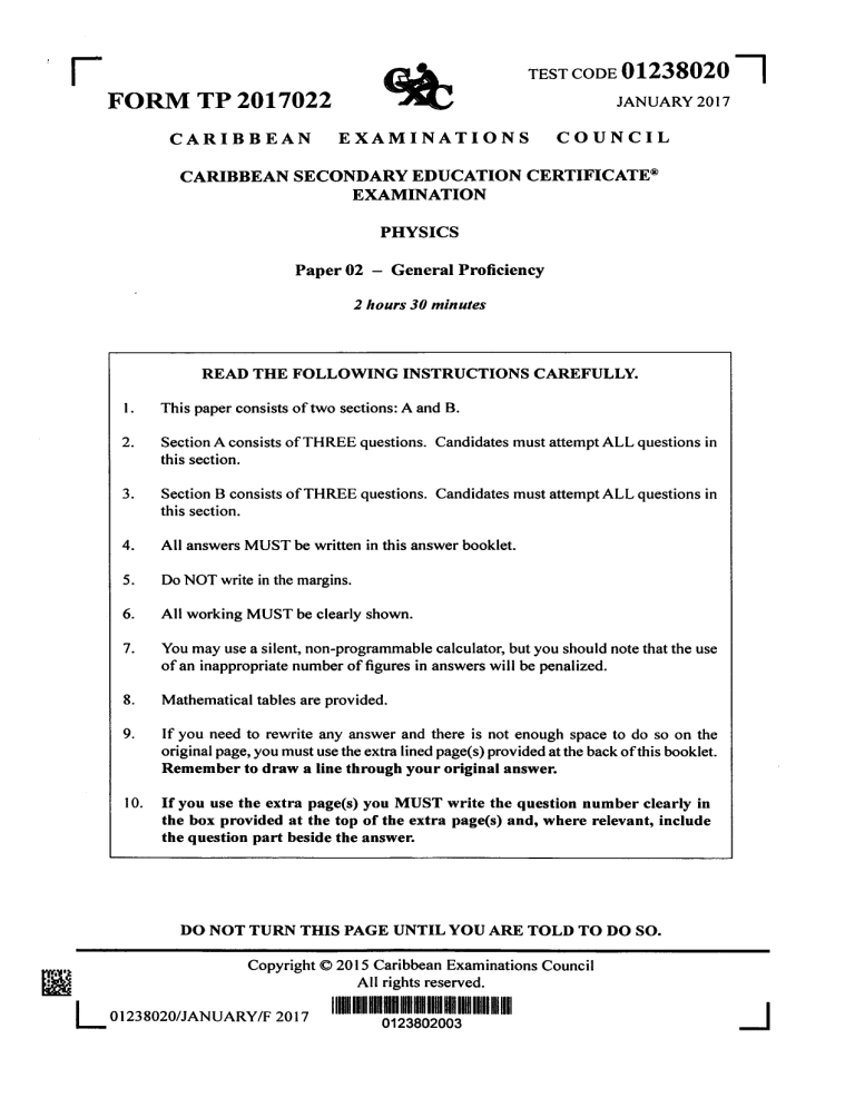 CSEC Physics Exam Paper 2017