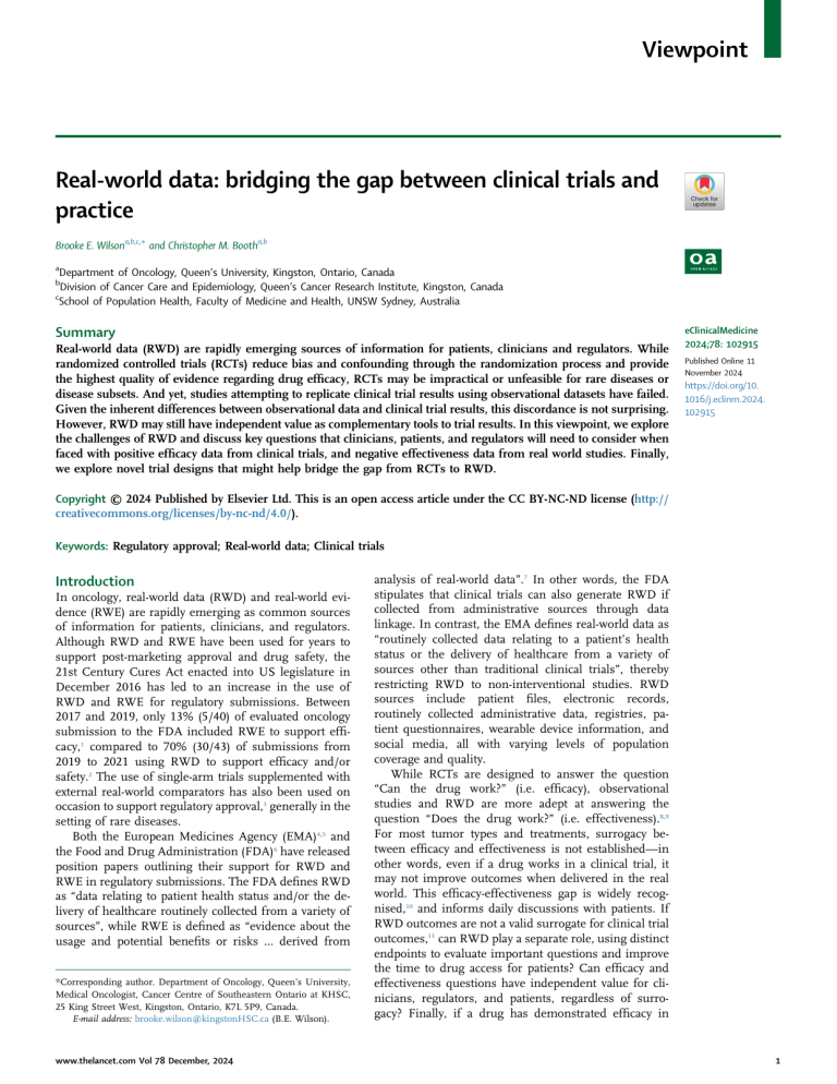 Real-World Data in Oncology: Bridging Clinical Trials & Practice