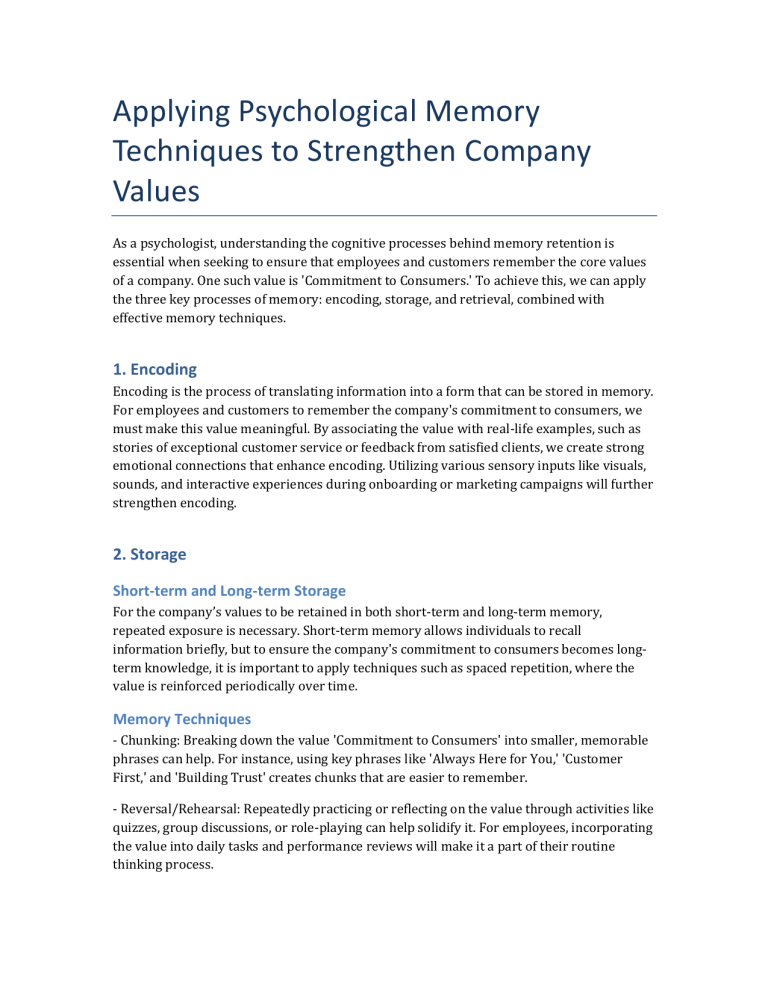Memory Techniques to Strengthen Company Values