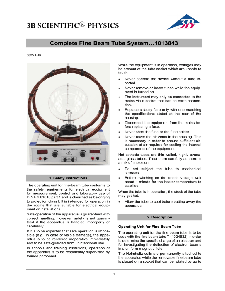 Fine Beam Tube System Instructions | Physics Experiment