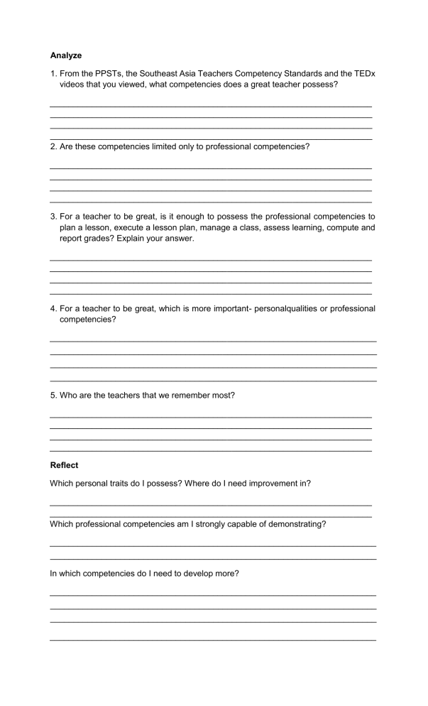 Teacher Competencies: Analysis, Reflection & Action Research Guide