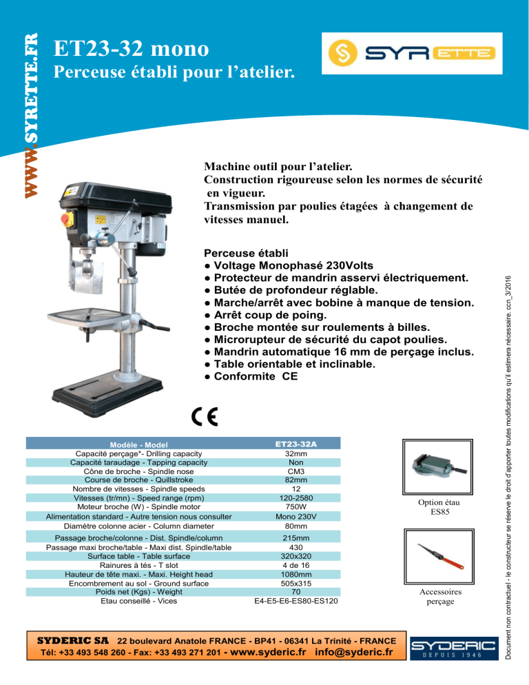 Brochure de produit Perceuse d'établi ET23-32A