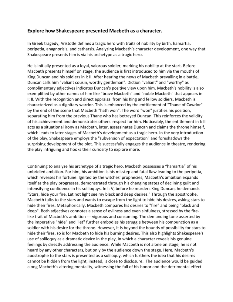 Macbeth: A Tragic Hero - Shakespeare's Character Presentation