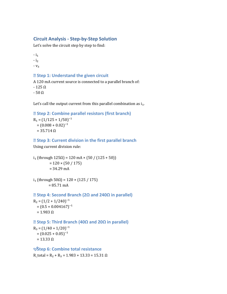 Circuit Analysis: Step-by-Step Solution