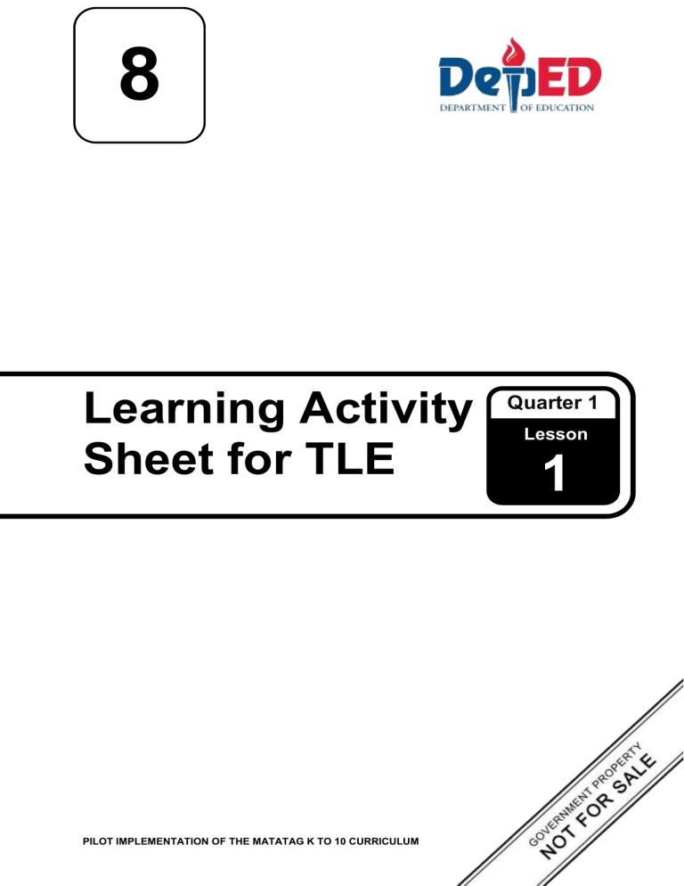 TLE Grade 8 ICT Tools & Equipment Learning Activity Sheet