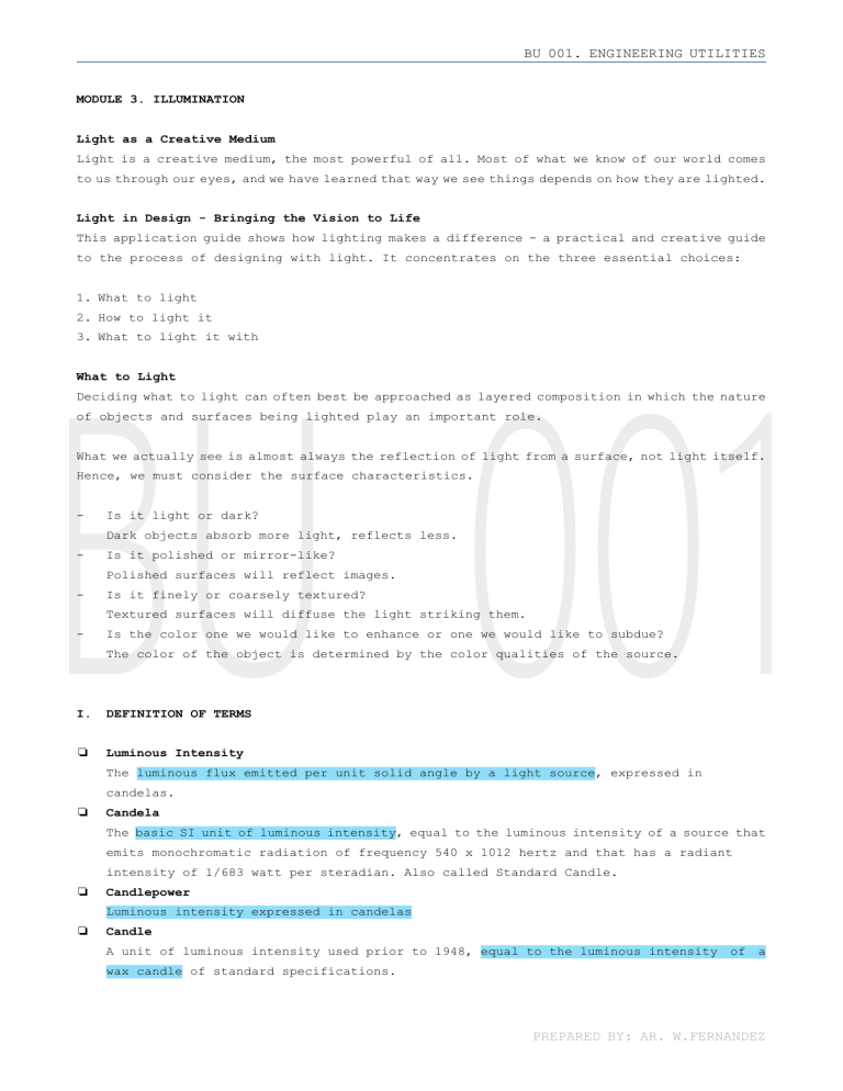 Illumination: Lighting Design & Key Terms