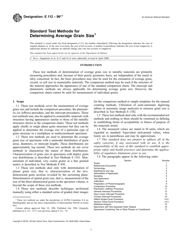 Grain Size Determination: ASTM E 112 Standard Test Methods
