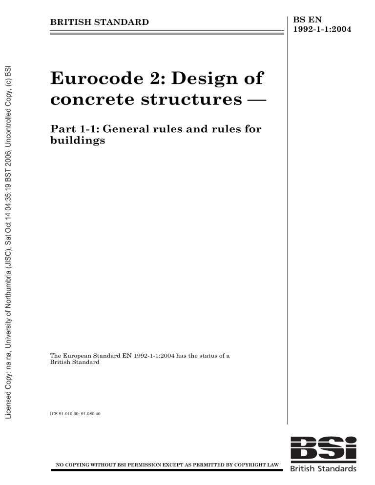 Eurocode 2: Concrete Structures Design - BS EN 1992-1-1