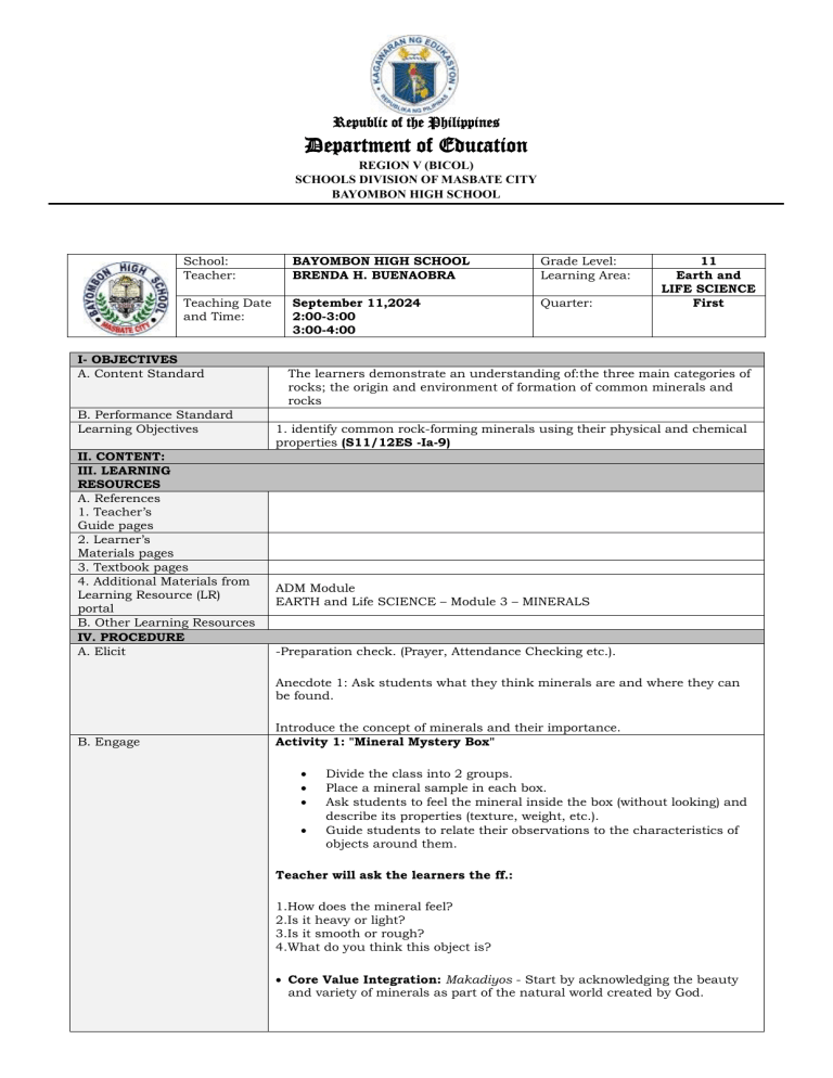 Earth Science: Mineral Identification Lesson Plan