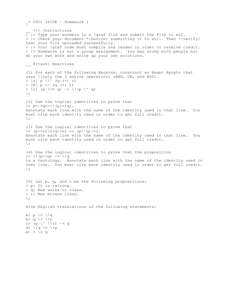 Discrete Math Homework: Propositional Logic & Proofs