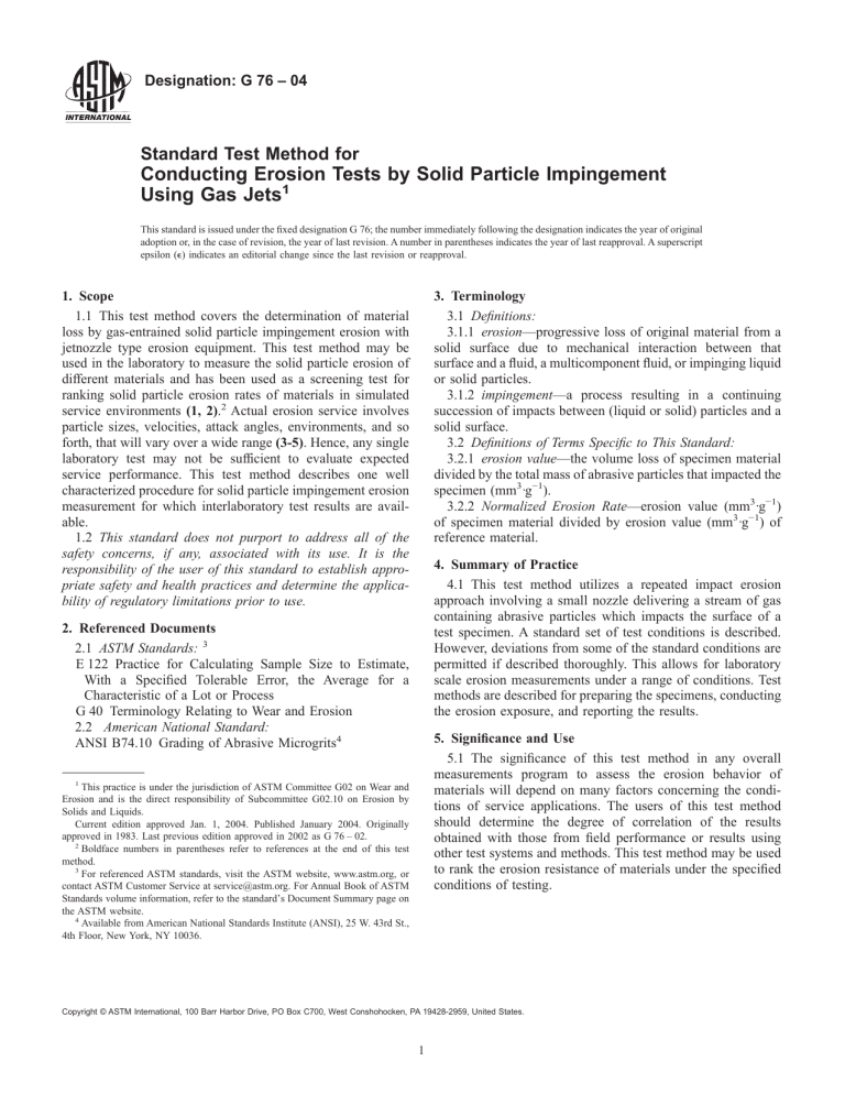 Erosion Testing: Solid Particle Impingement Standard (ASTM G 76)