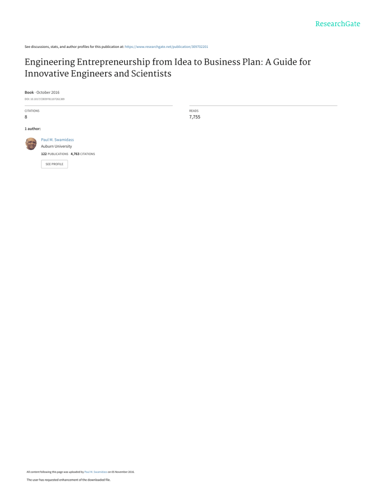 Engineering Entrepreneurship: Idea to Business Plan