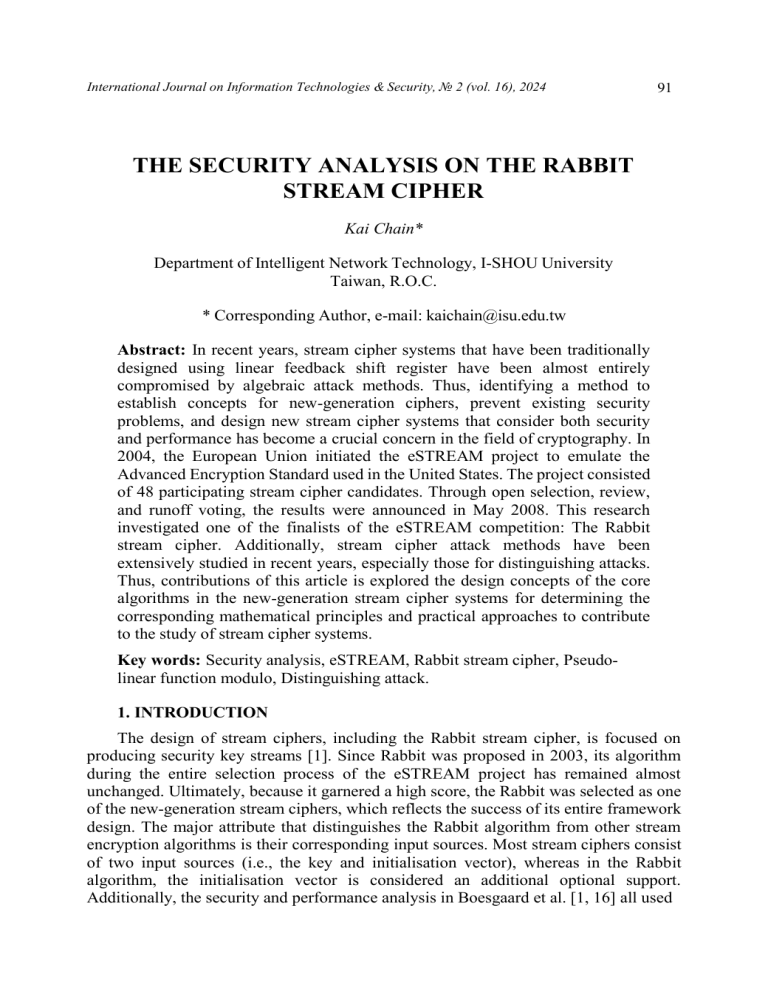 Rabbit Stream Cipher Security Analysis