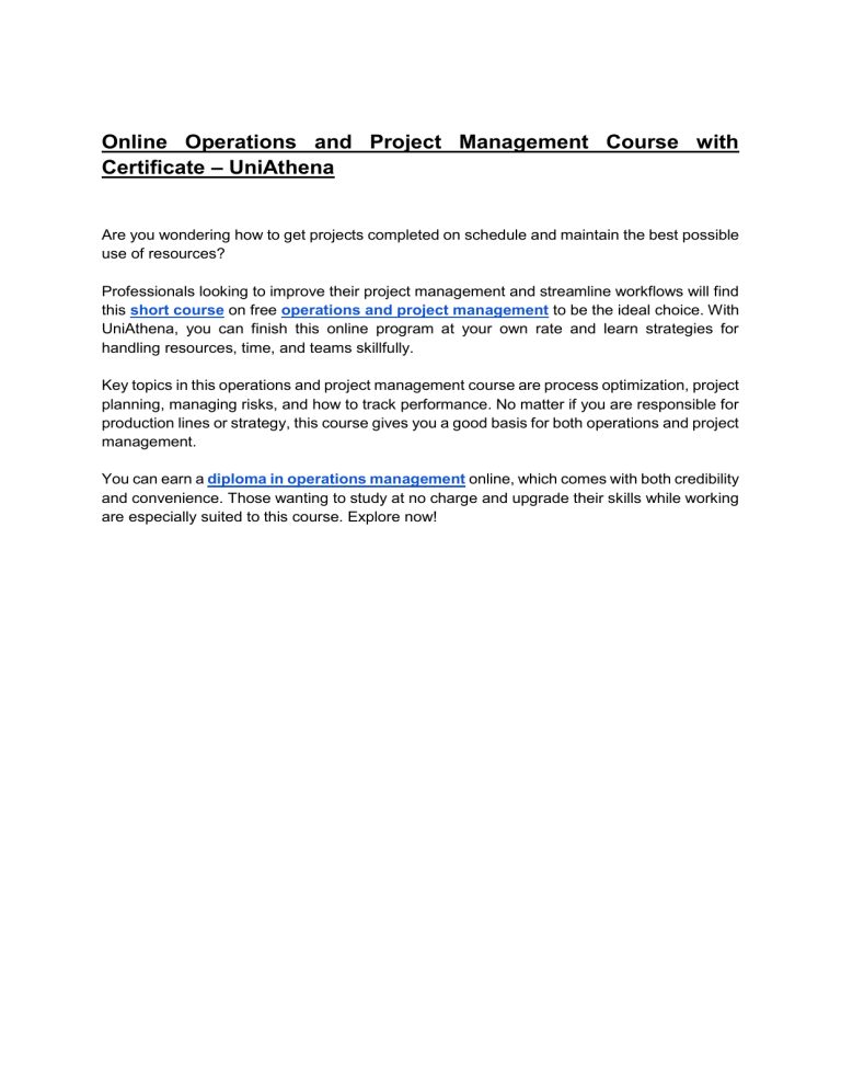 Online Operations & Project Management Course - UniAthena