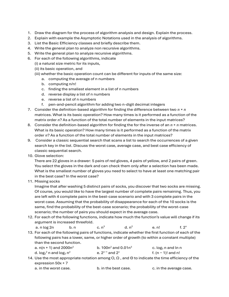 Algorithm Analysis and Design Exam Questions