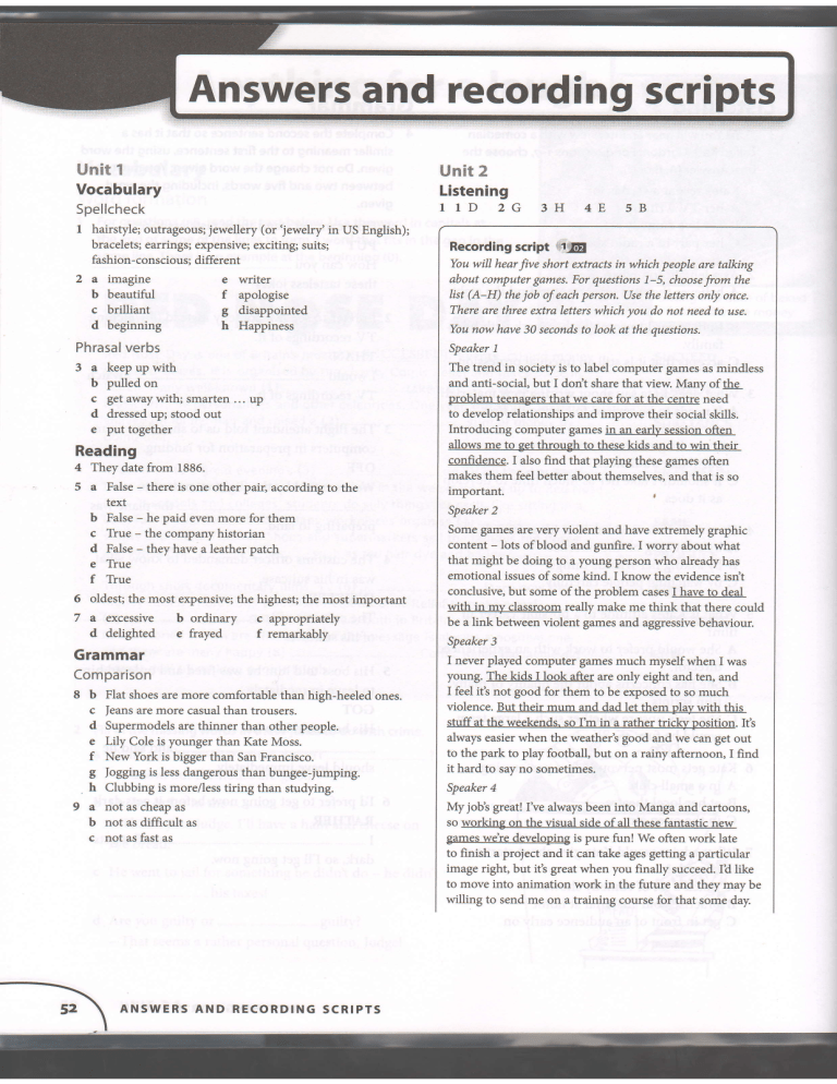 English Language Learning: Answers & Recording Scripts