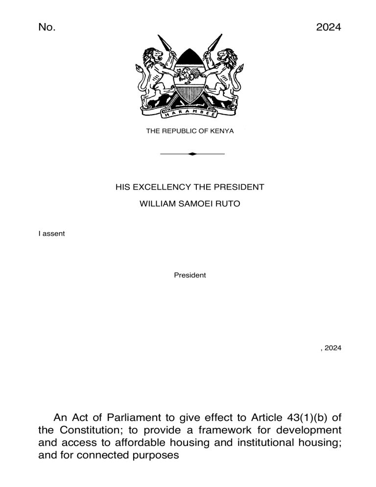 Affordable Housing Act, 2024 - Kenya Parliament