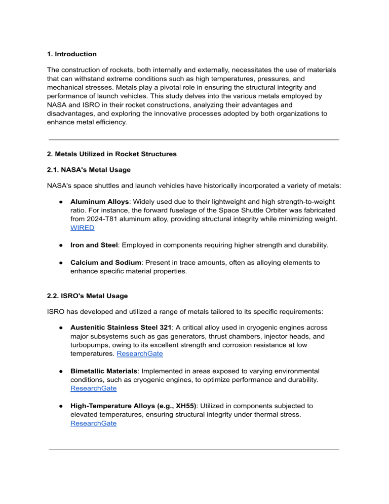 Metals in Rocket Construction: NASA vs. ISRO